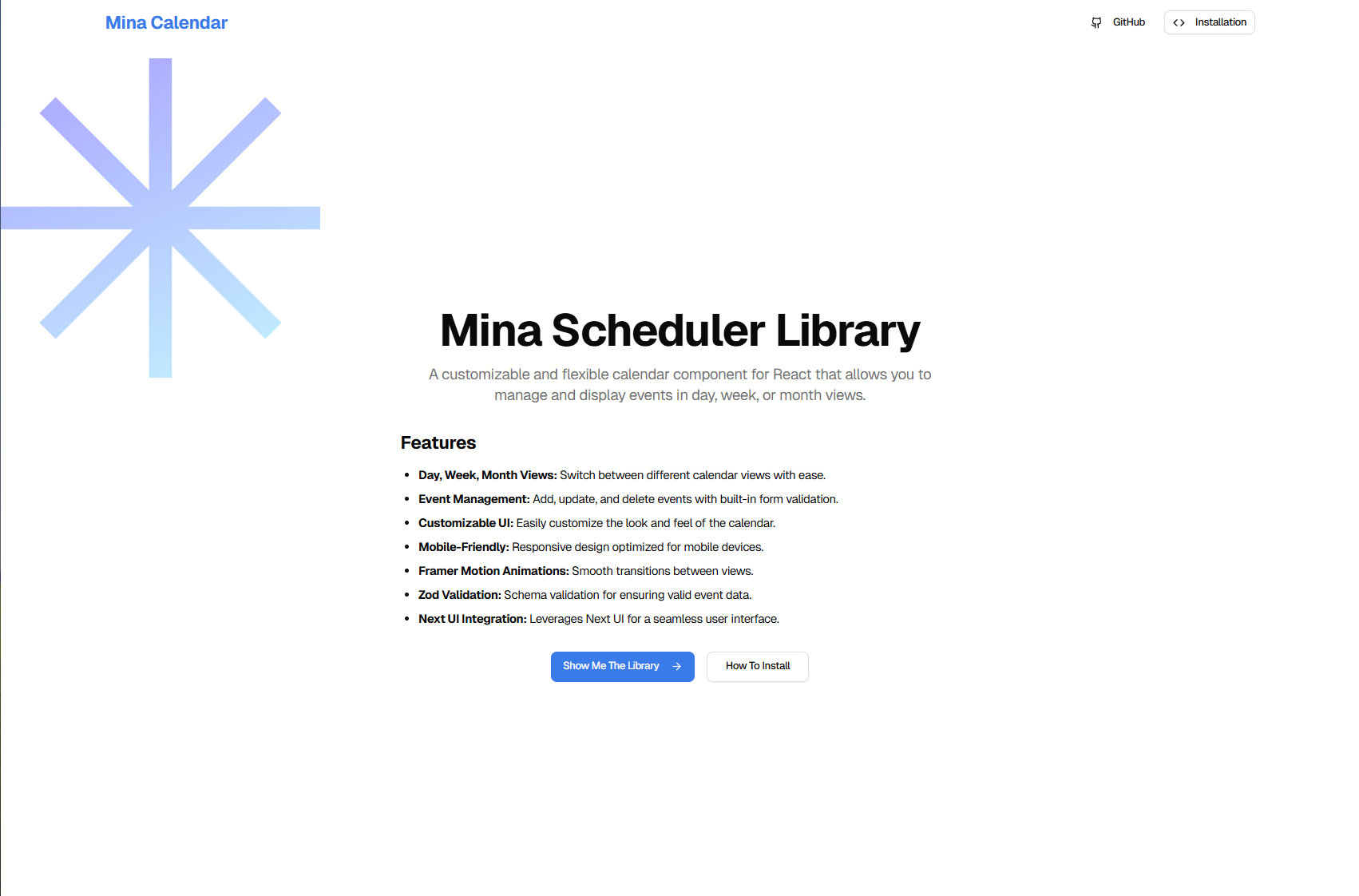 Mina Scheduler - NextJS/React Shadcn UI Calendar